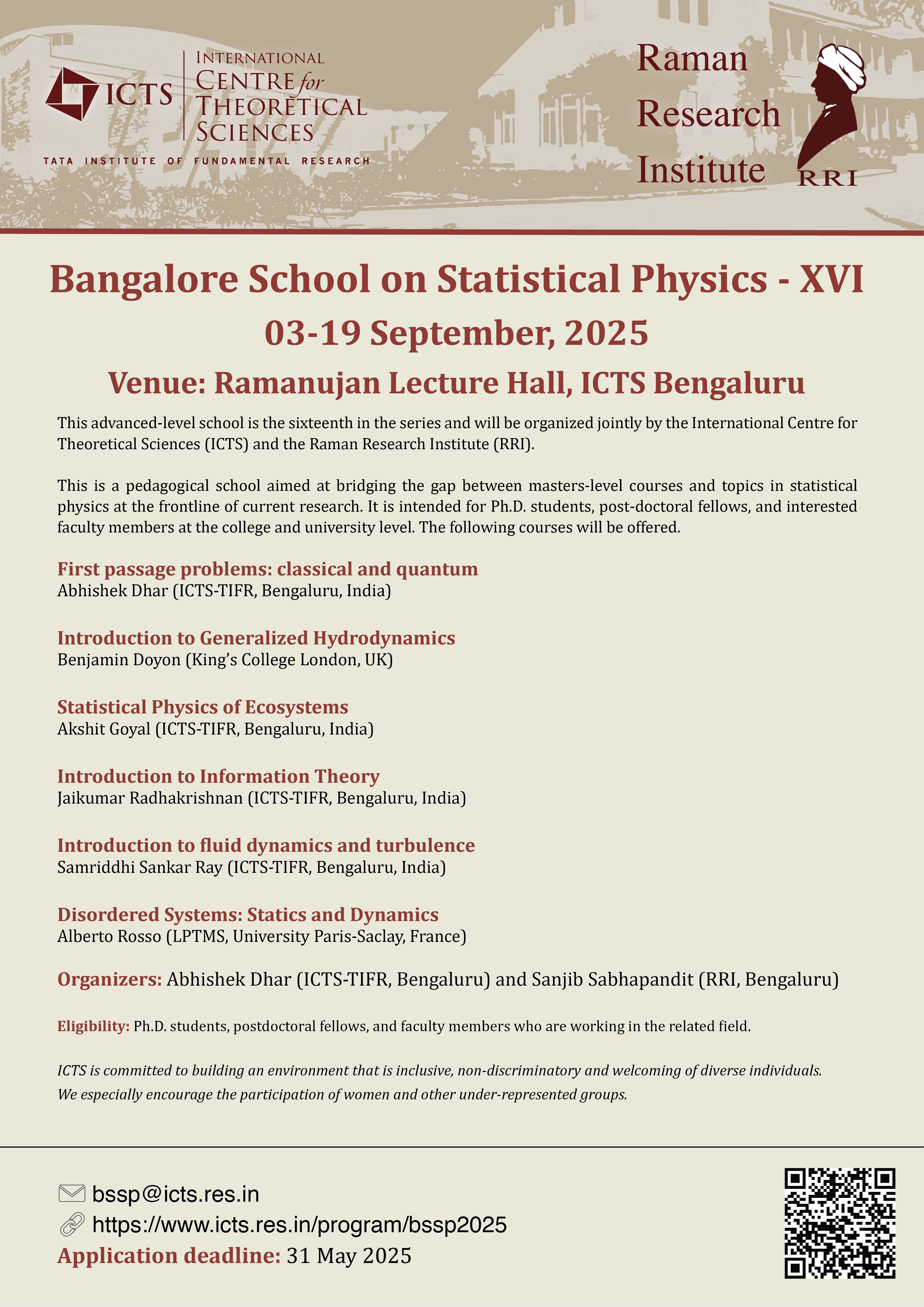 Bangalore School on Statistical Physics-XVI | ICTS